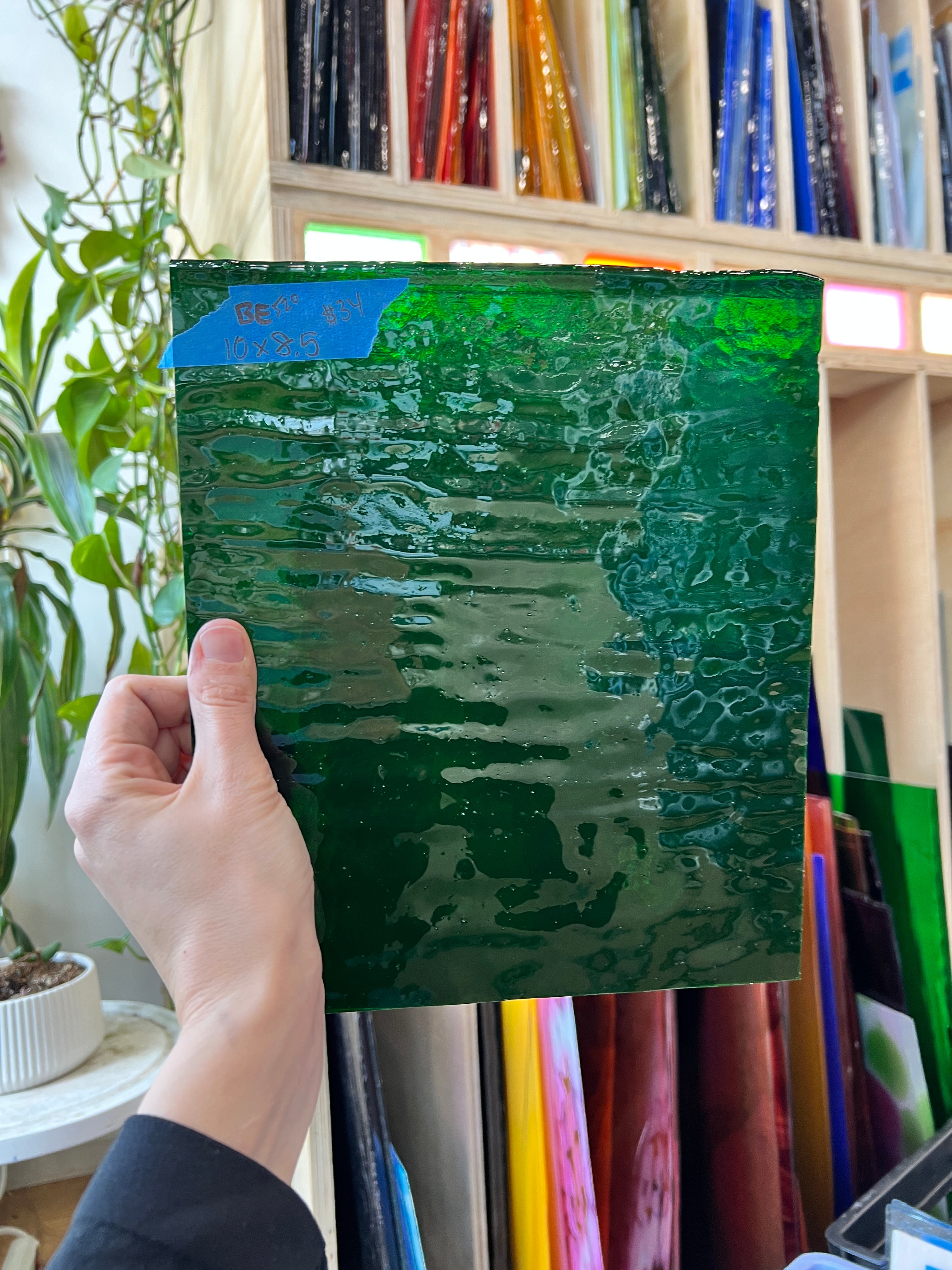 Green Hammered Textured Transparent Bullseye – Colorado Glass Works