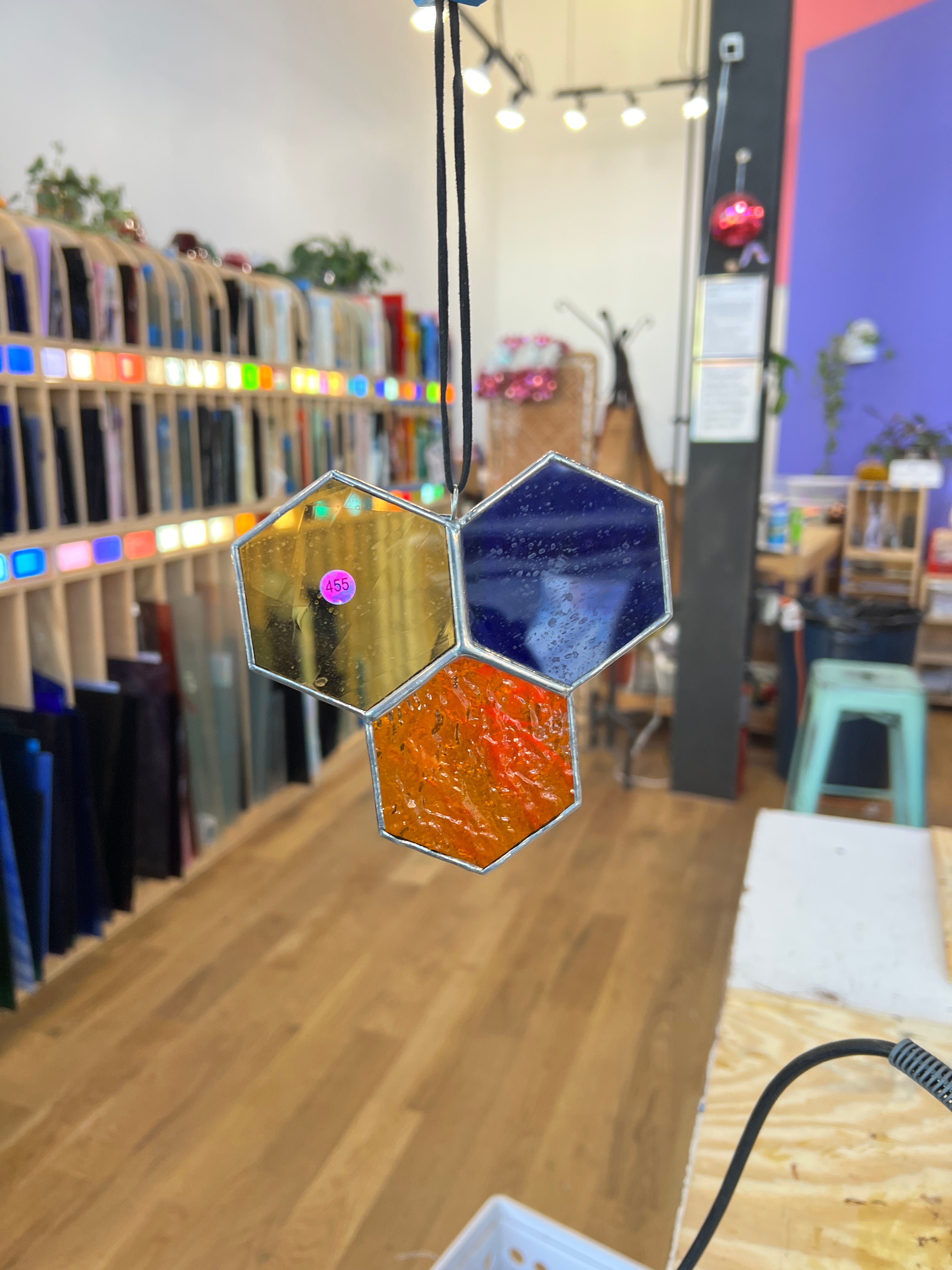 Large Tri Stained Glass Honeycomb Cluster 455 – Colorado Glass Works