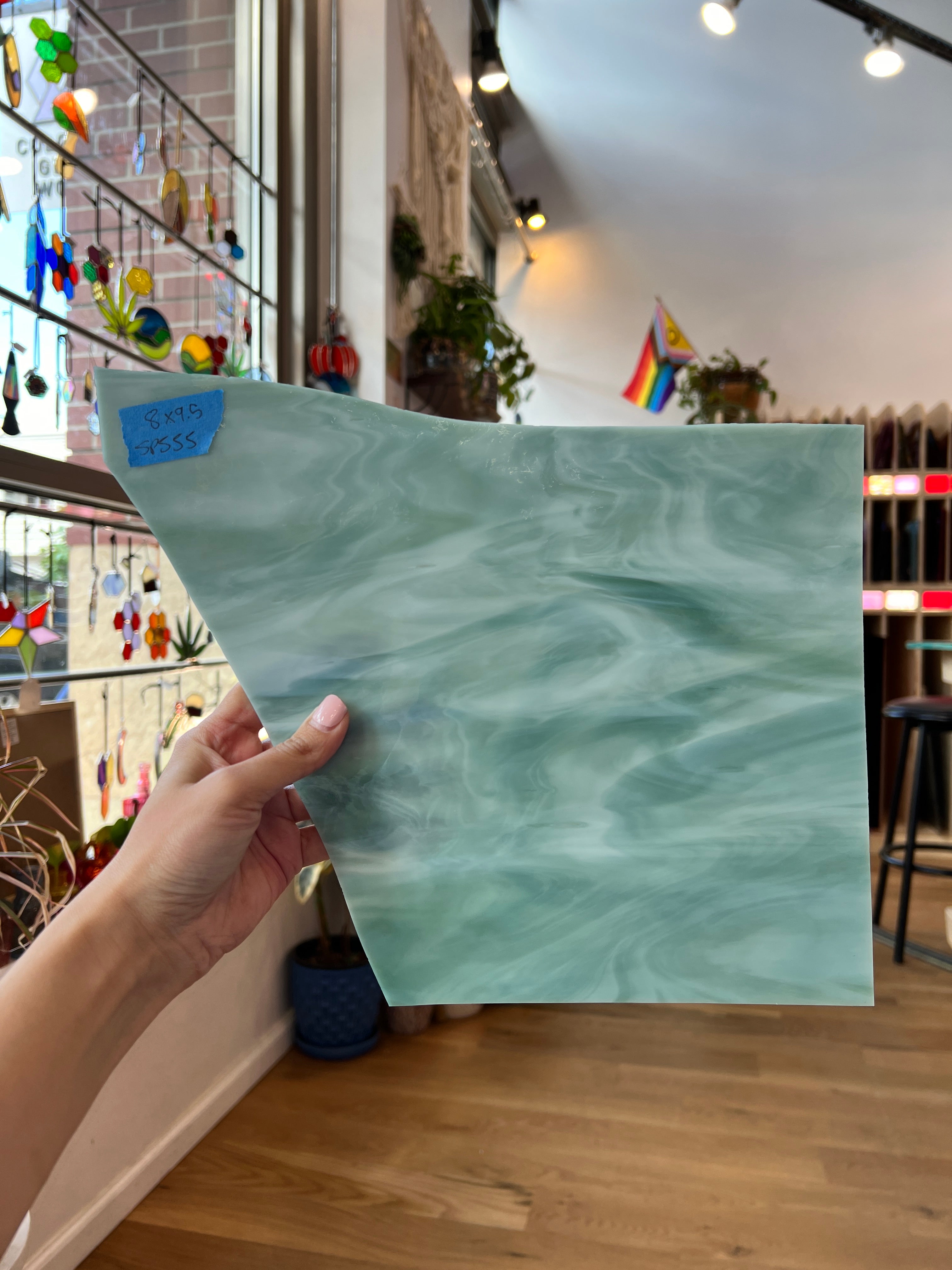 Dusty Green and White Wispy Spectrum – Colorado Glass Works