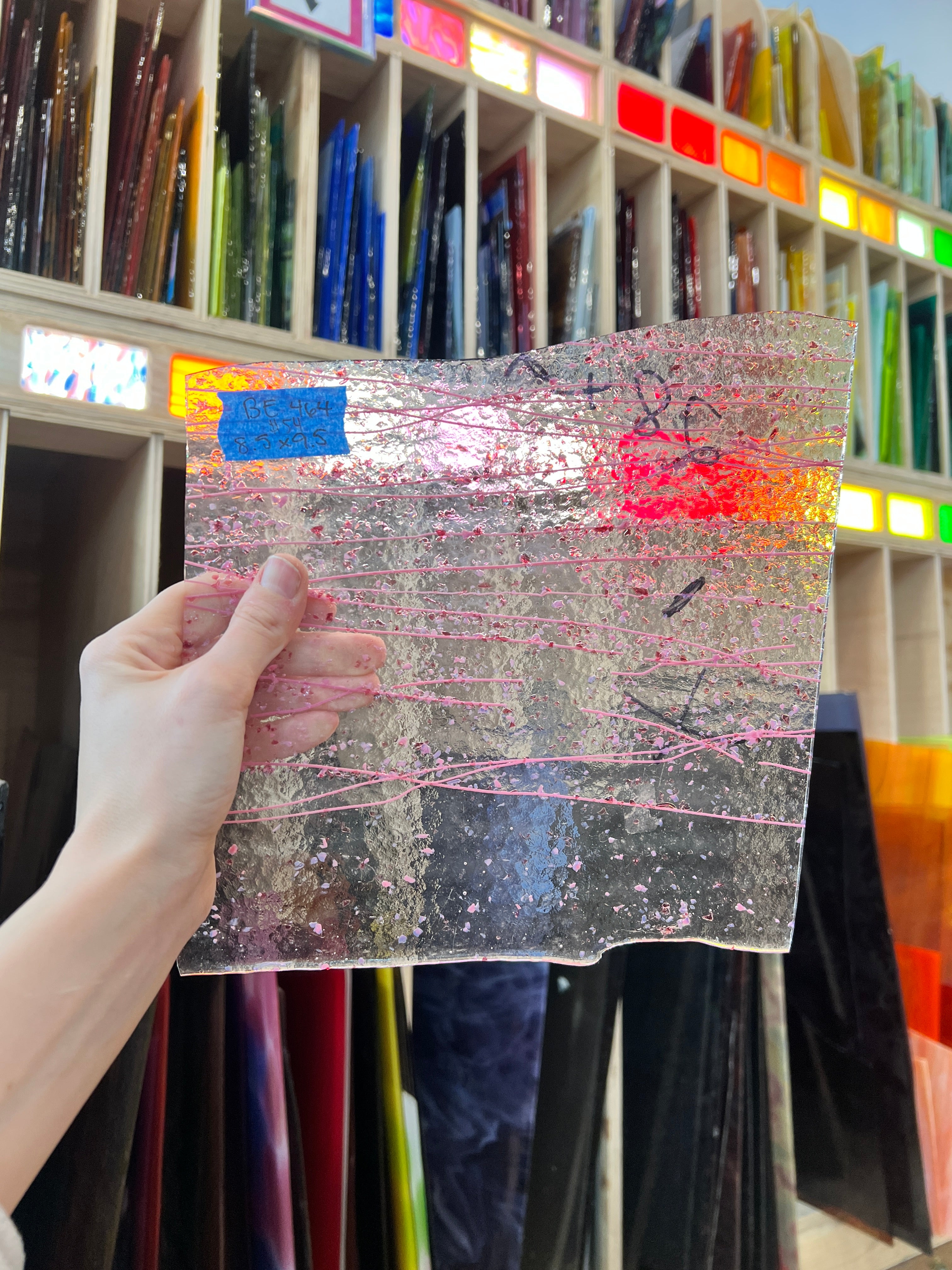 Clear Textured Glass with Pink Streamers and Confetti Bullseye Fusible ...